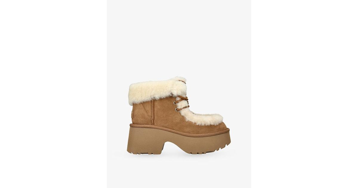 UGG Esmee Suede Block-Heel Ankle Boots in Natural | Lyst UK