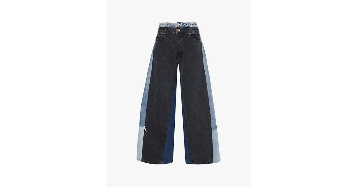 Ganni Rigid Contrast-Panels Wide-Leg High-Rise Organic- Jeans in Blue ...