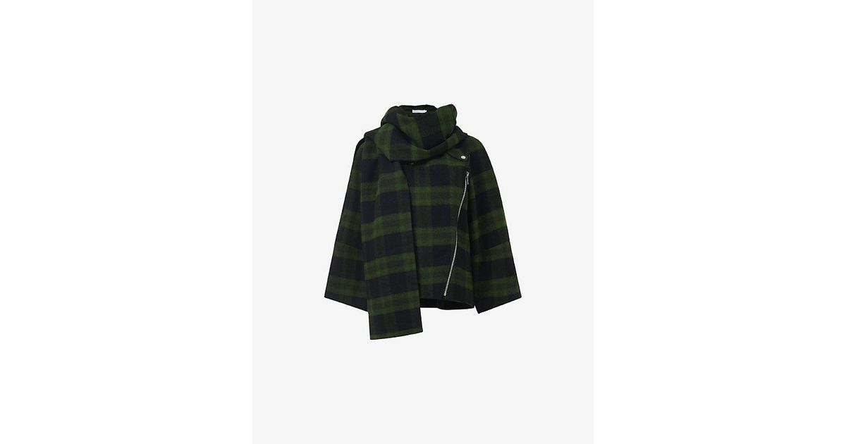 eem Check-Pattern Detachable-Scarf Biker Jacket in Black | Lyst UK