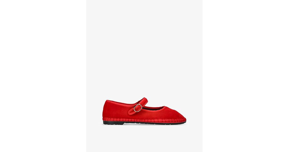 Flabelus Mellark Tonal-Piping Velvet Mary Jane Flats in Red | Lyst