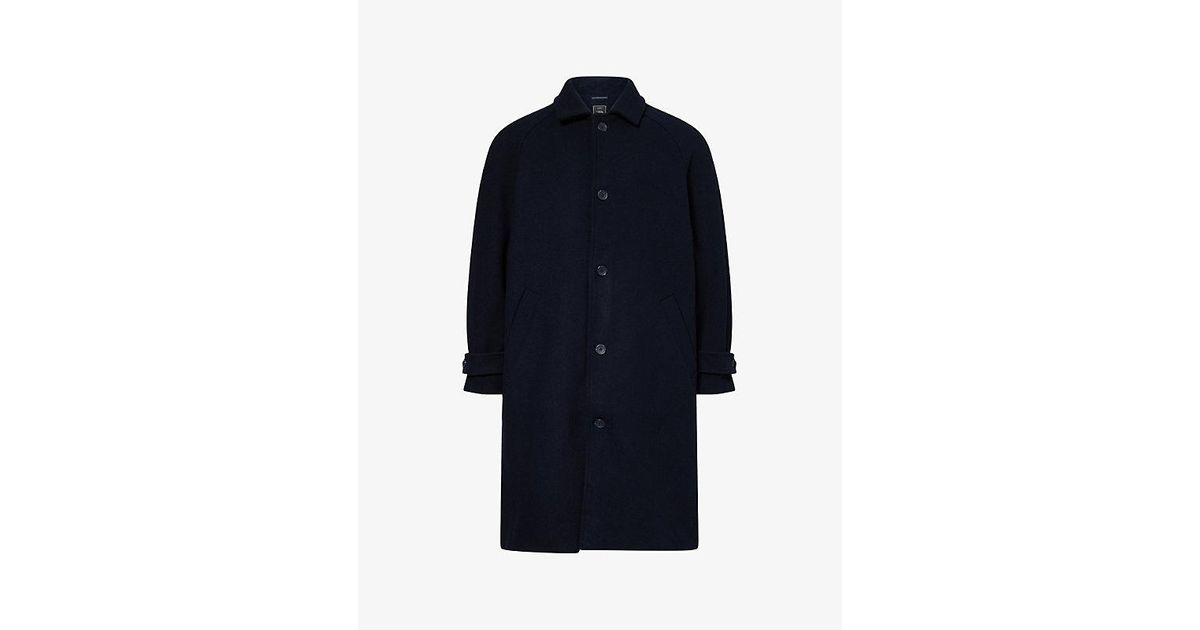 Percival Classic-Collar Straight-Fit Wool Blend Car Coat in Blue for ...