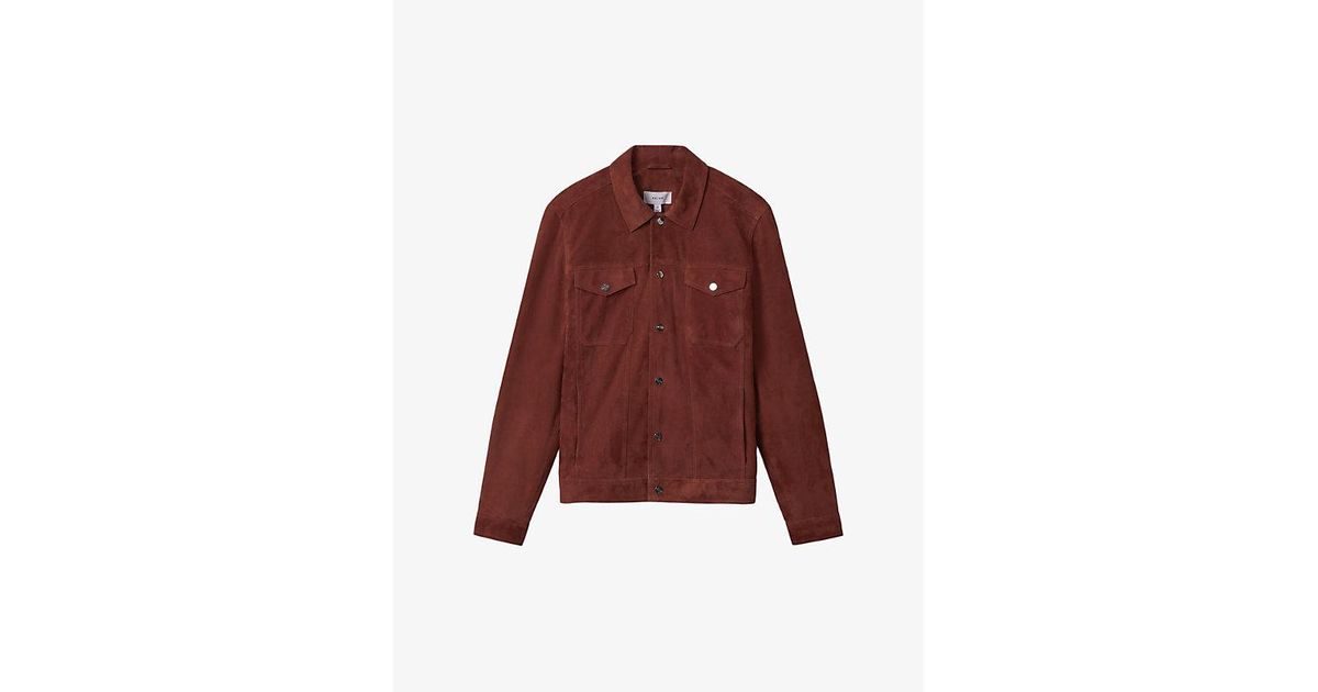 Reiss Nico Regular-Fit Twin-Pocket Suede Overshirt in Red for Men | Lyst