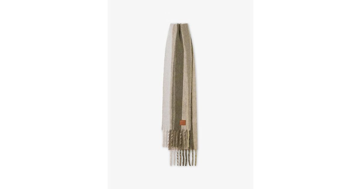 Loewe Striped Branded Wool-Blend Scarf in Natural | Lyst UK