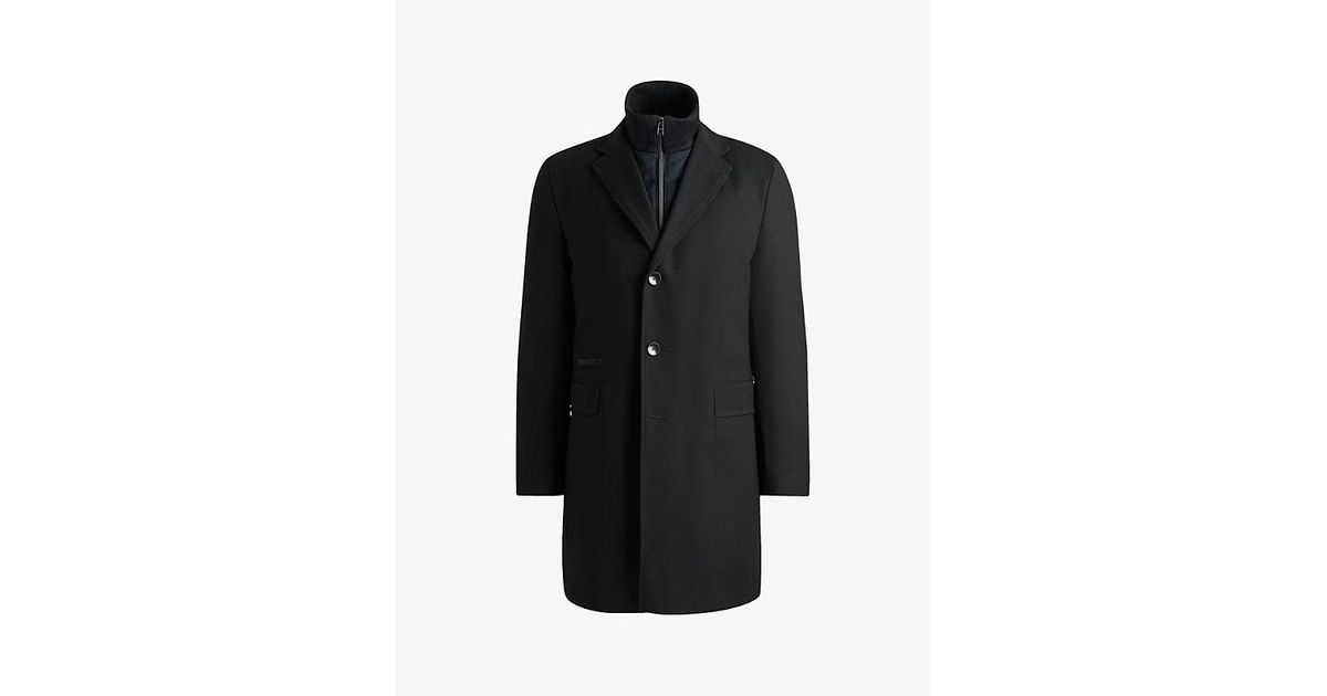BOSS Quilted-Panel Slim-Fit Wool-Blend Coat in Black for Men | Lyst
