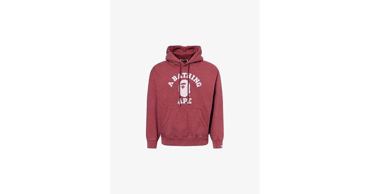 A Bathing Ape Bape College Graphic-Print Cotton Hoody in Red for Men ...