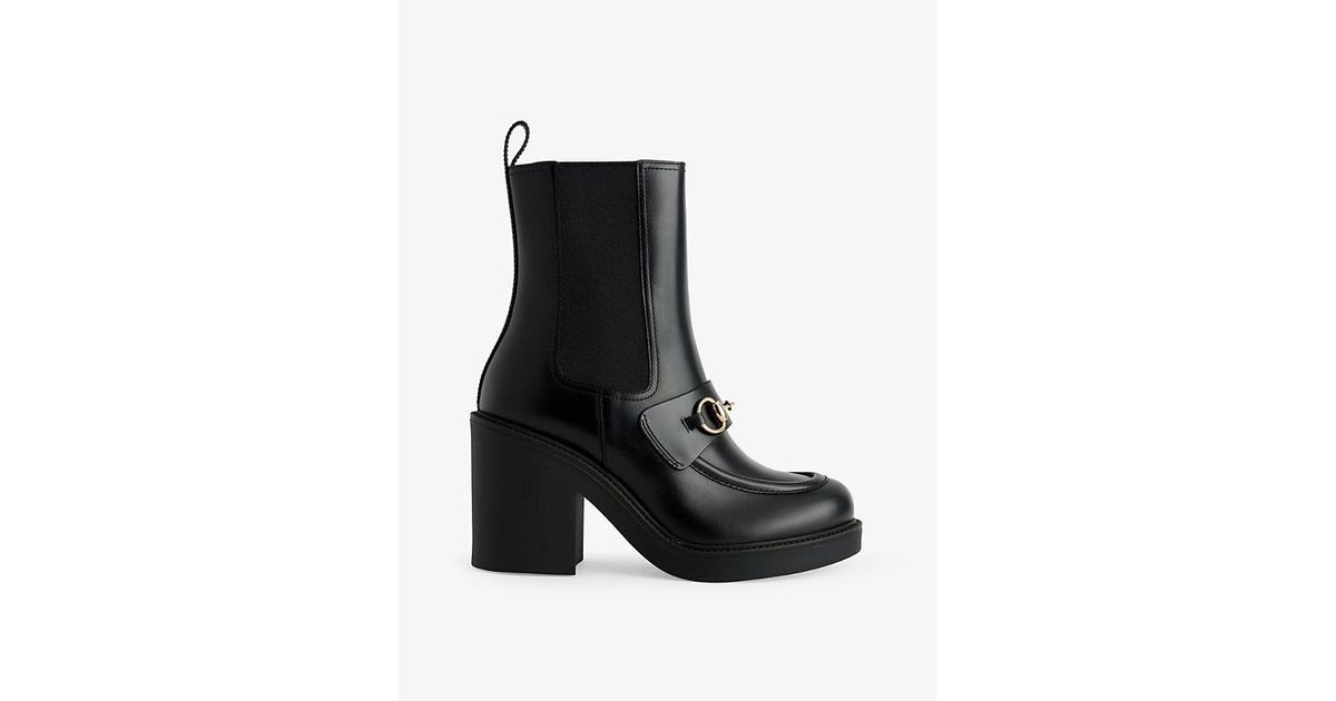 Gucci Horsebit Block-Heel Leather Ankle Boots in Black | Lyst