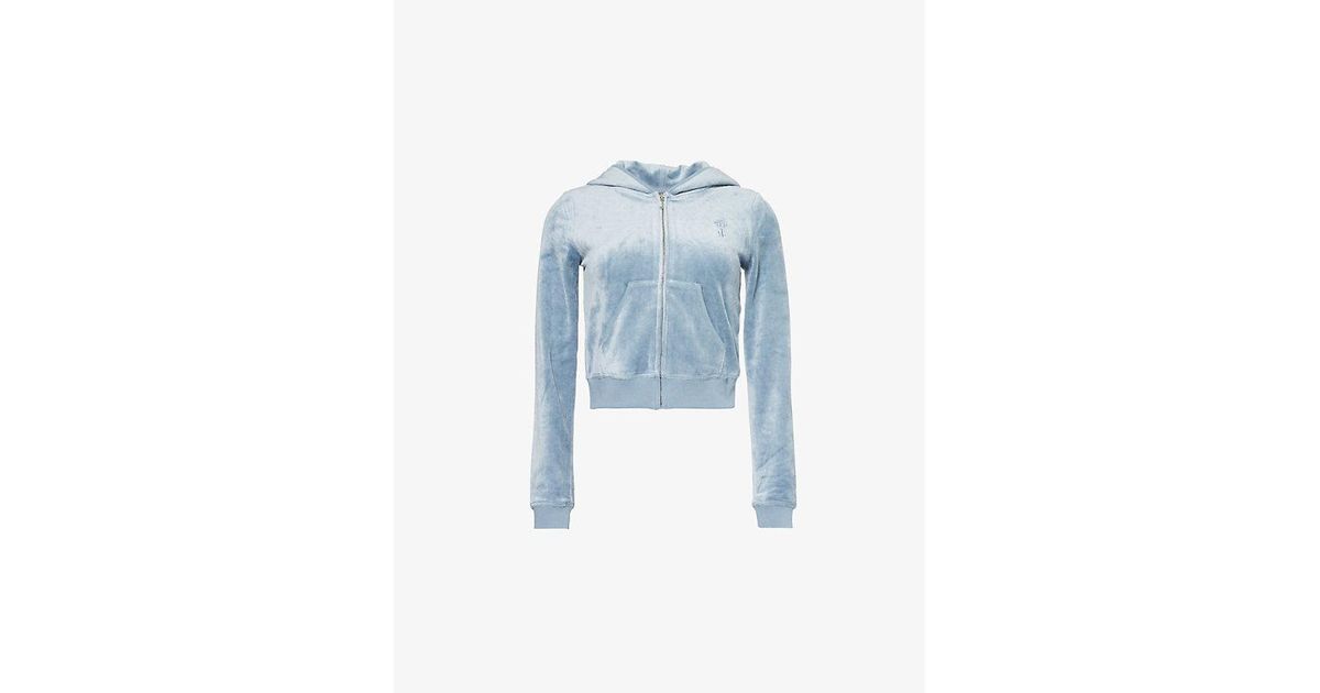 Juicy Couture Robyn Zip-Front Logo-Embroidery Velour Hoody in Blue | Lyst
