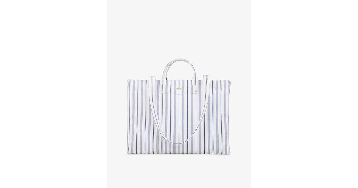Sandro Stripe Cotton Tote Bag in White | Lyst