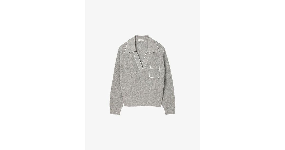 Sandro Open Polo-Collar Neck Wool-Blend Knitted Jumper in Grey | Lyst UK