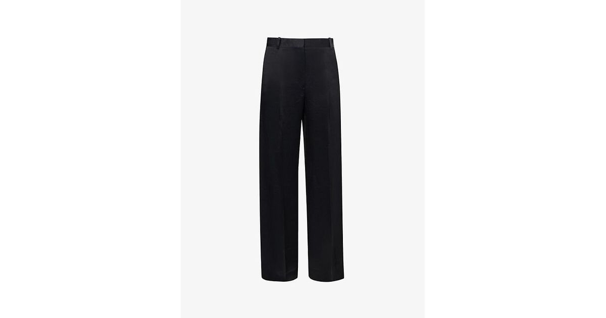 TOTEME Split-Cuff Wide-Leg Mid-Rise Satin Trousers in Black | Lyst
