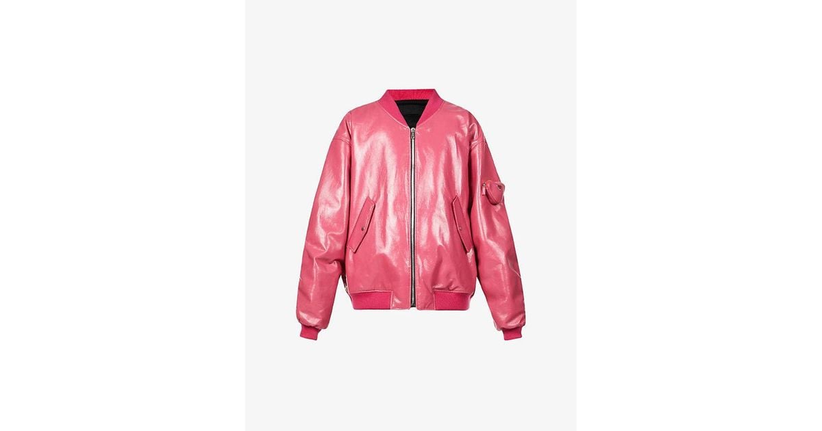 Prada Oversized Leather Bomber Jacket in Pink for Men | Lyst