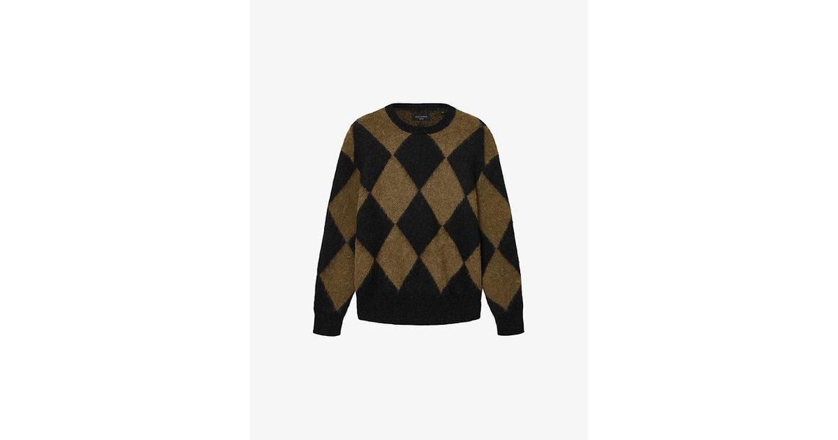 AllSaints Bower Diamond-Pattern Knitted Jumper in Green for Men | Lyst UK