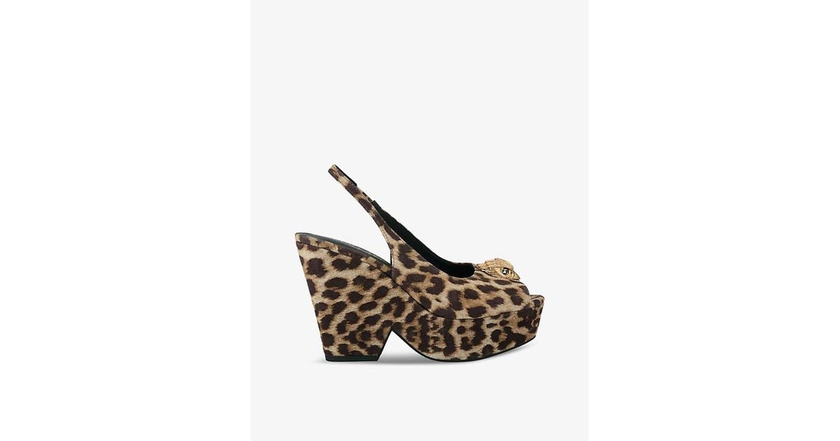 Kurt Geiger Belgravia Leopard-Print Suede Slingback Platform Sandals in Metallic | Lyst