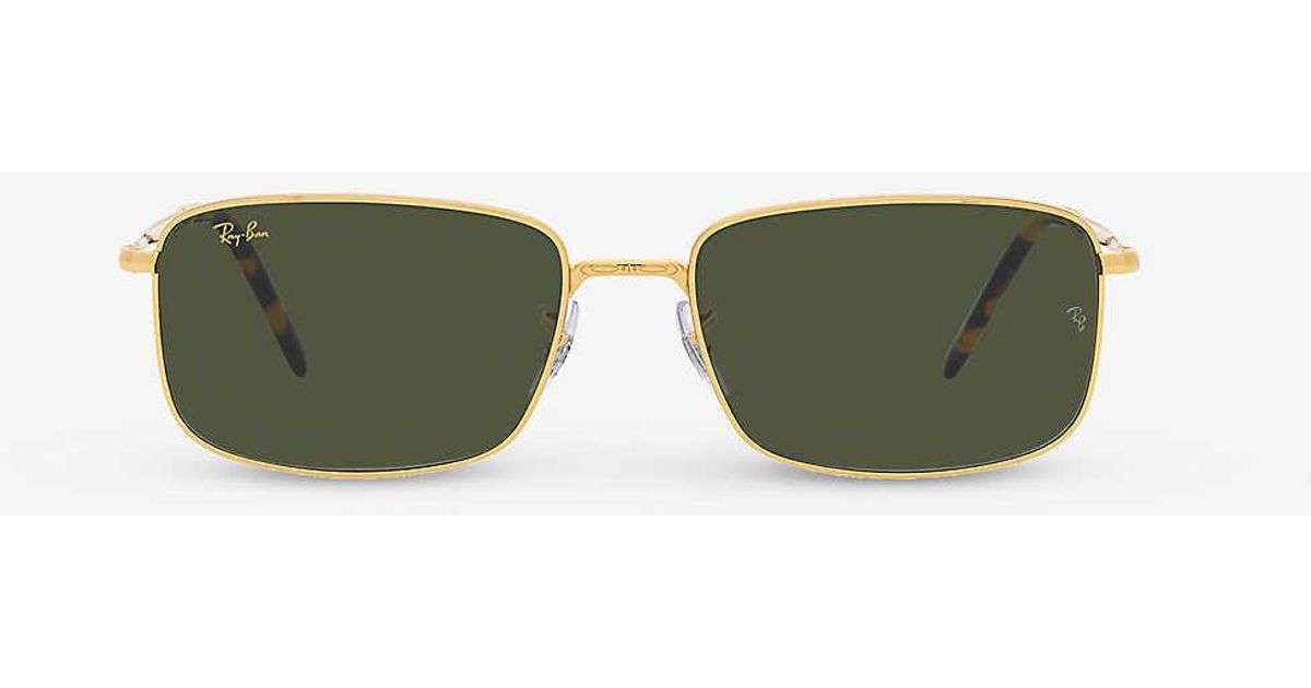 Ray-Ban Rb3717 Rectangle-frame Polished -metal Sunglasses in Green ...