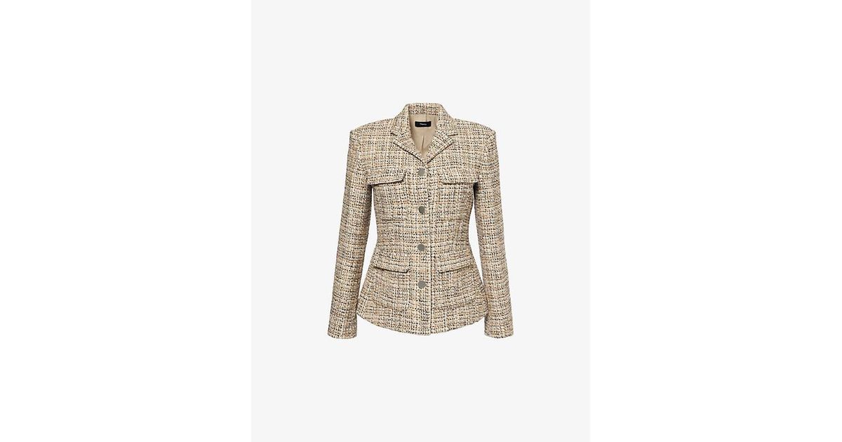 Theory Military Long-Sleeve Tweed Jacket in Natural | Lyst