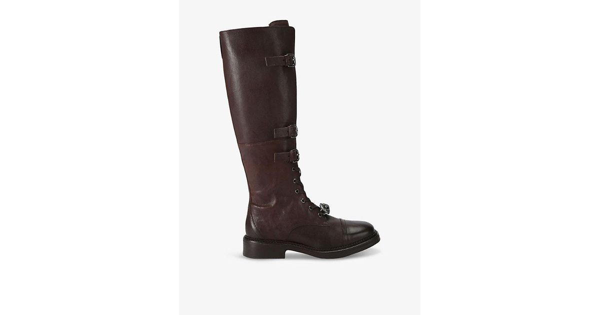 Kurt Geiger Leather Monument Strap Knee-High Boots in Brown | Lyst