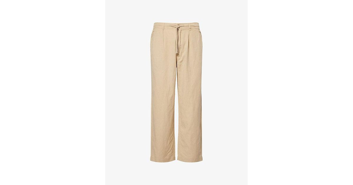 Polo Ralph Lauren Drawstring Wide-Leg Linen And Cotton Trousers in Natural for Men | Lyst