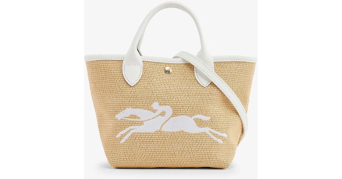 Longchamp Le Panier Logo-embroidered Straw And Leather Top-handle Bag ...