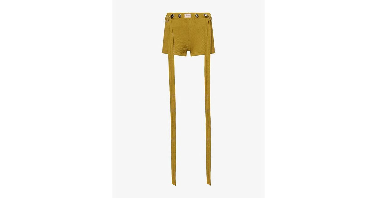 Jean Paul Gaultier Straps Ribbed Cotton-Knit Shorts in Yellow | Lyst UK