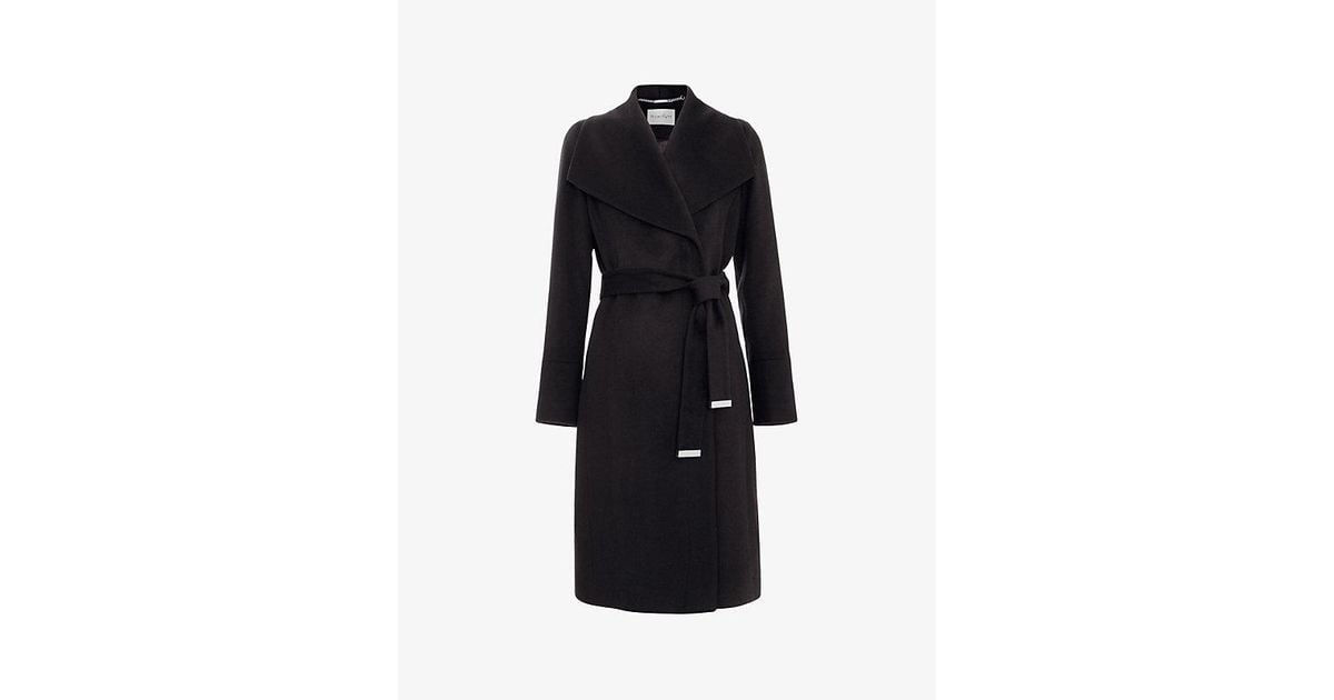 Phase Eight Nicci Belted-Waist Wool-Blend Coat in Black | Lyst