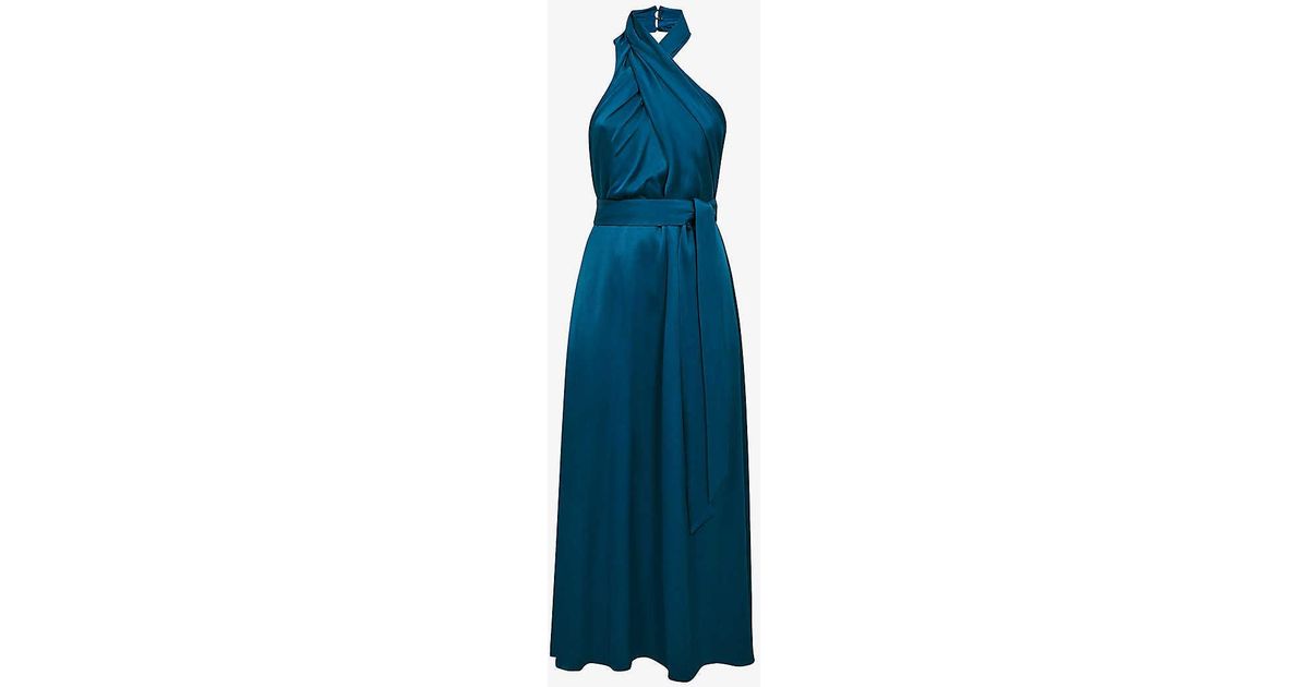 Reiss Vida Halter Neck Satin Midi Dress In Blue Lyst Uk