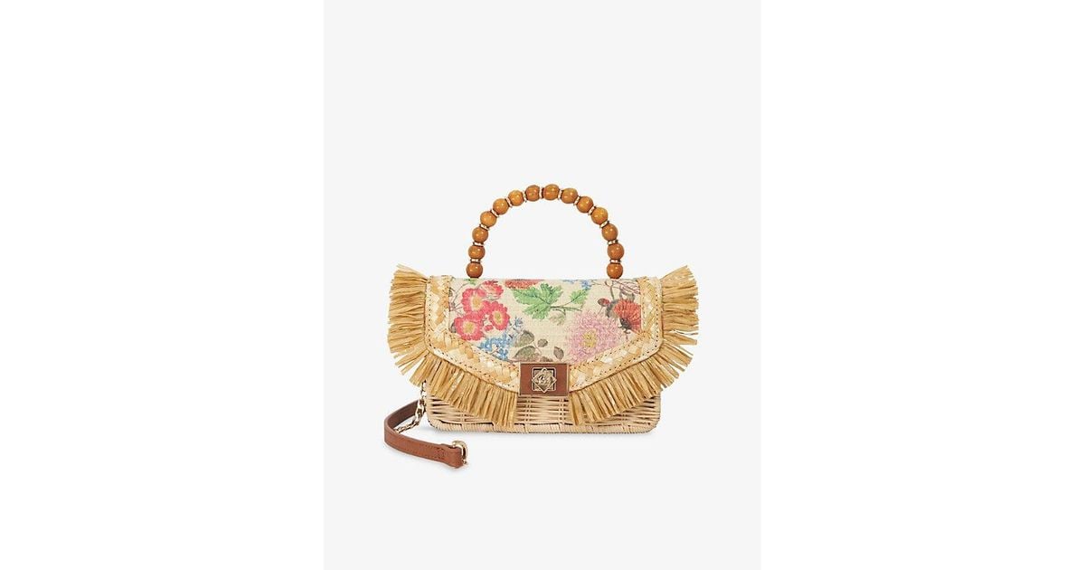 Dune Blooms Floral-Print Raffia Top-Handle Bag in Metallic | Lyst