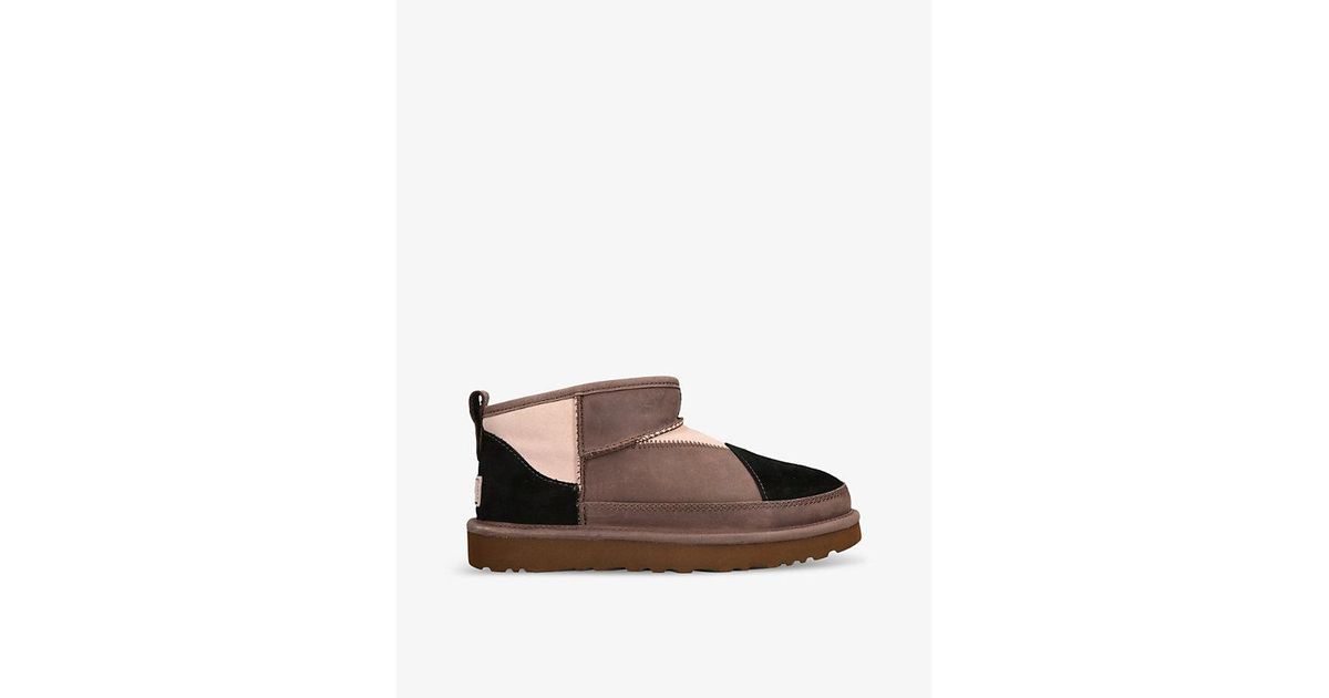 UGG Classic Ultra Mini Patchwork Re-Imagined Suede Boots in Brown | Lyst