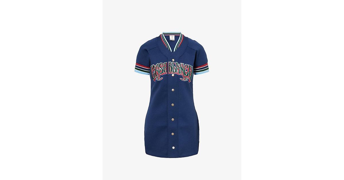 CASABLANCA Baseball Embroidered Woven Mini Dress in Blue | Lyst