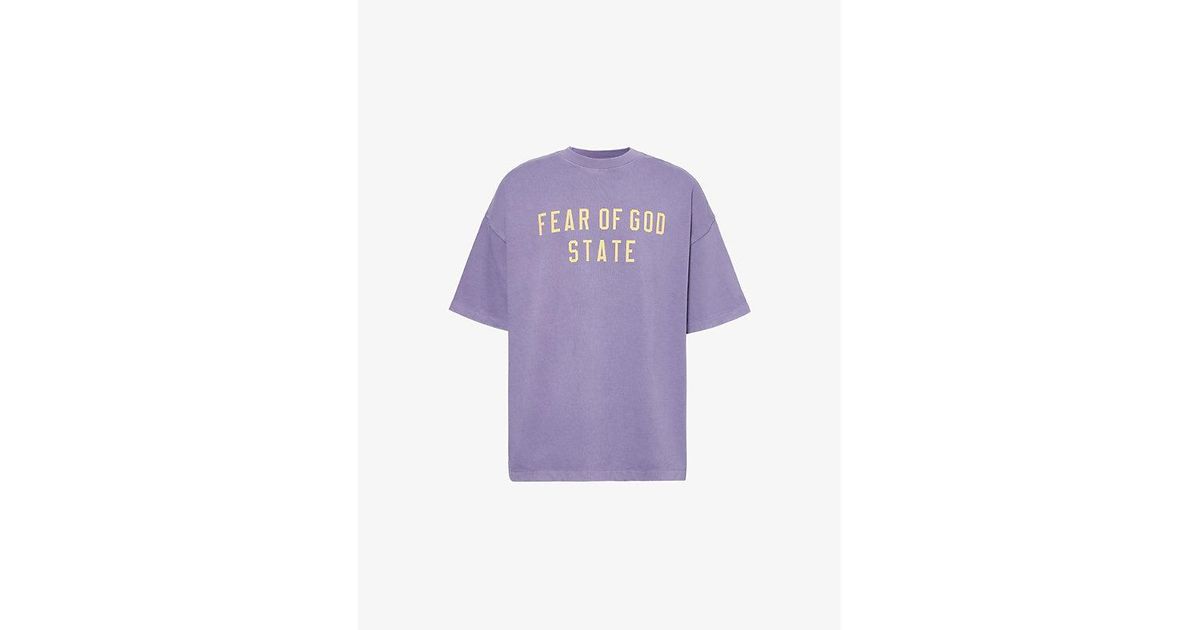 Fear Of God Relaxed-Fit Brand-Print Cotton-Jersey T-Shirt in Purple for ...