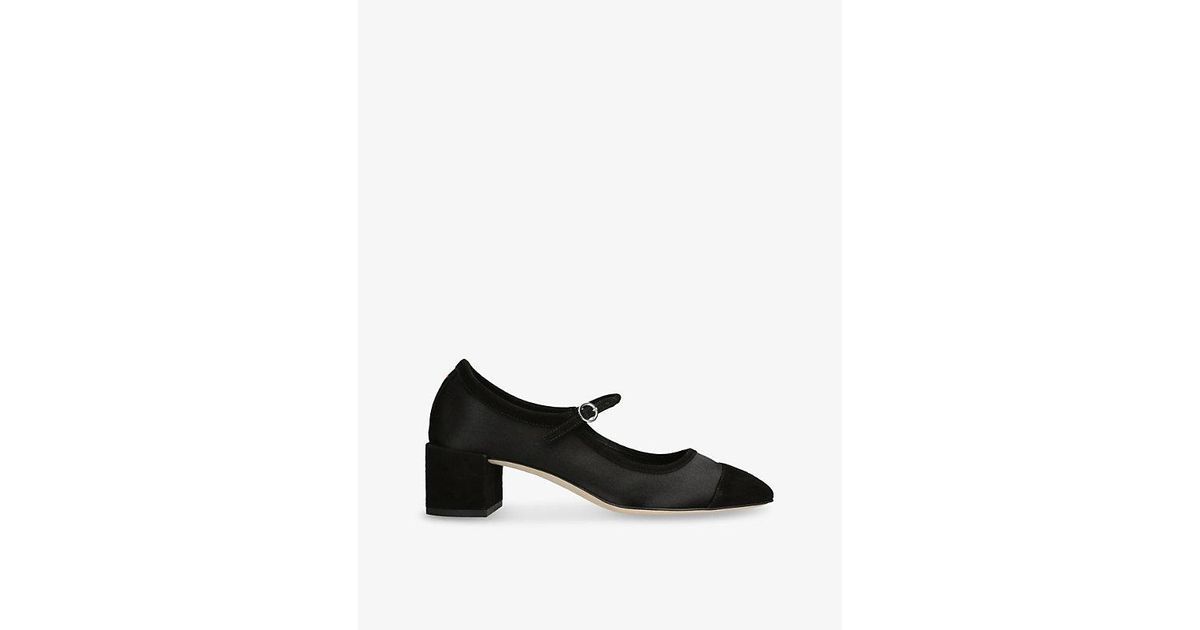 Aeyde Aline Block-Heel Satin And Suede Mary Jane Pumps in Black | Lyst