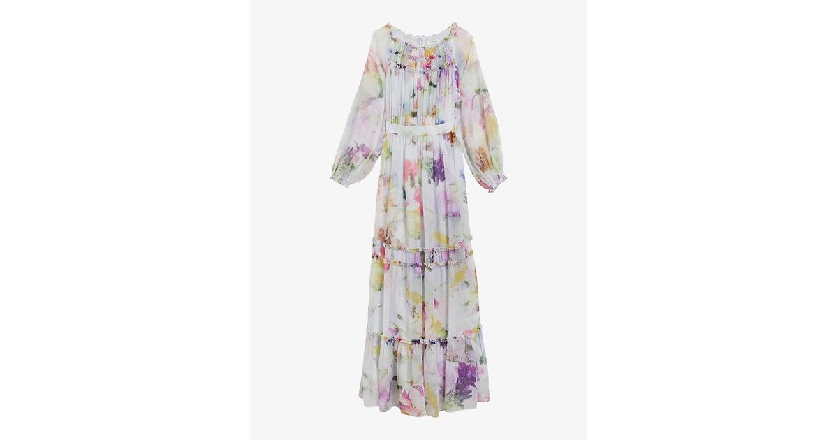 Ted Baker Bellas Floral-print Chiffon Maxi Dress in White | Lyst