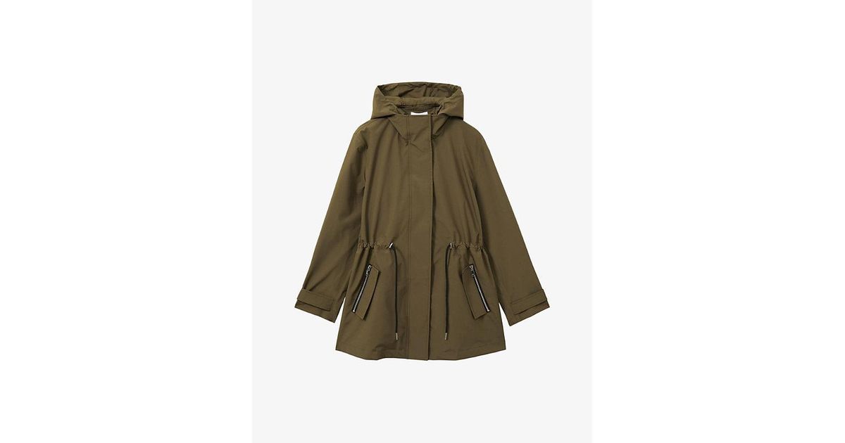 Reiss Tia Removable-Hood Water-Repellent Shell Raincoat in Green | Lyst UK
