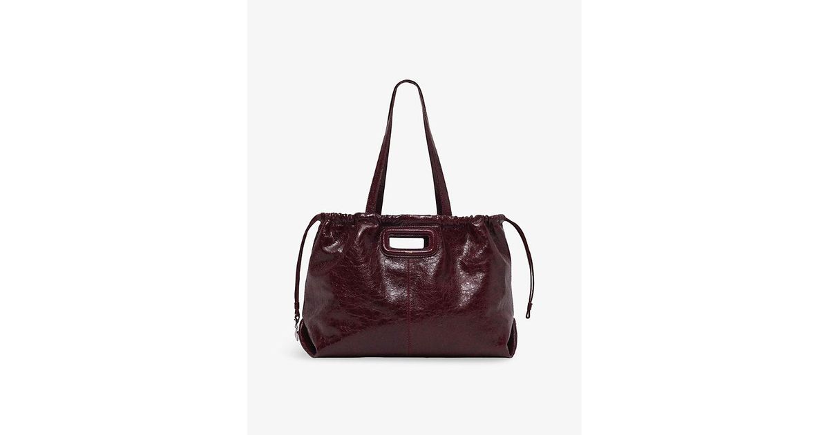 Maje Miss M Crackled-Leather Tote in Purple | Lyst