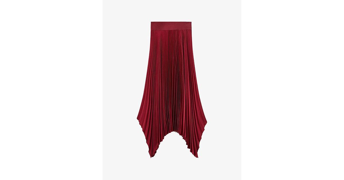 JOSEPH Ade Pleated Woven Plissé Midi Skirt in Red | Lyst UK