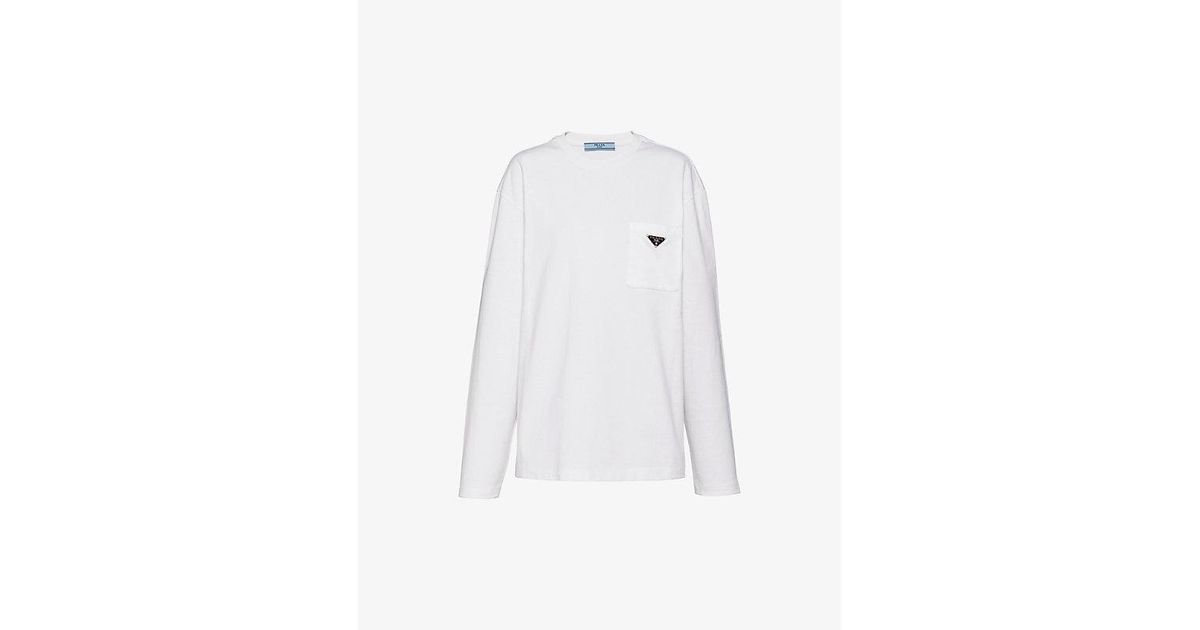 Prada Logo-Plaque Oversized-Fit Cotton-Jersey T-Shirt in White for Men ...