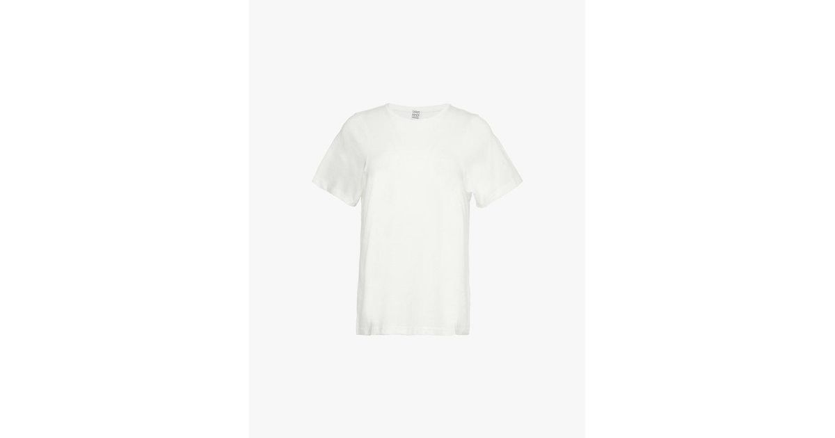 TOTEME Curved Seam Round Neckline Cotton-Jersey T-Shirt in White | Lyst