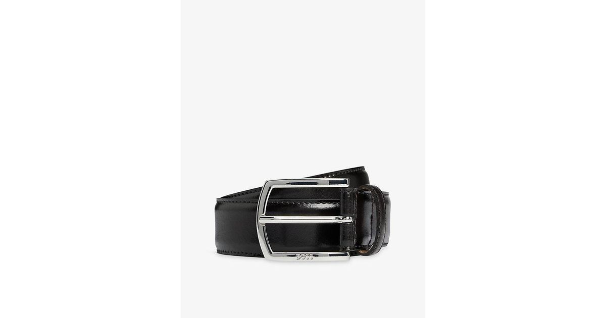BOSS Branded-Buckle Leather Belt in Black for Men | Lyst UK