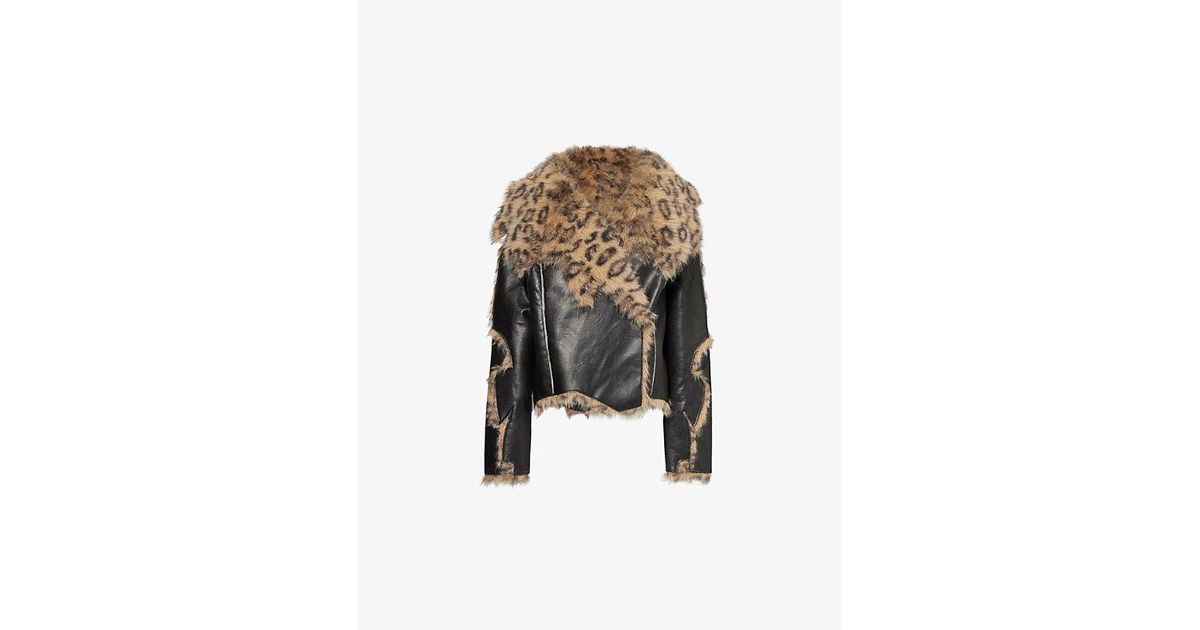 Jaded London Seone Faux-Fur-Trims Regular-Fit Faux-Leather Jacket in ...