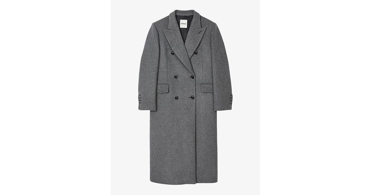 Sandro Double-Breasted Long Wool-Blend Coat in Gray | Lyst