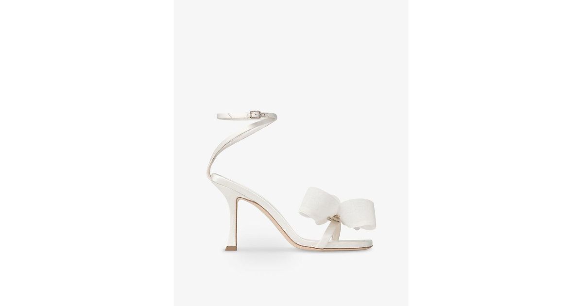 Jimmy Choo Staz 90 Mesh-Bow Satin Heeled Sandals in White | Lyst