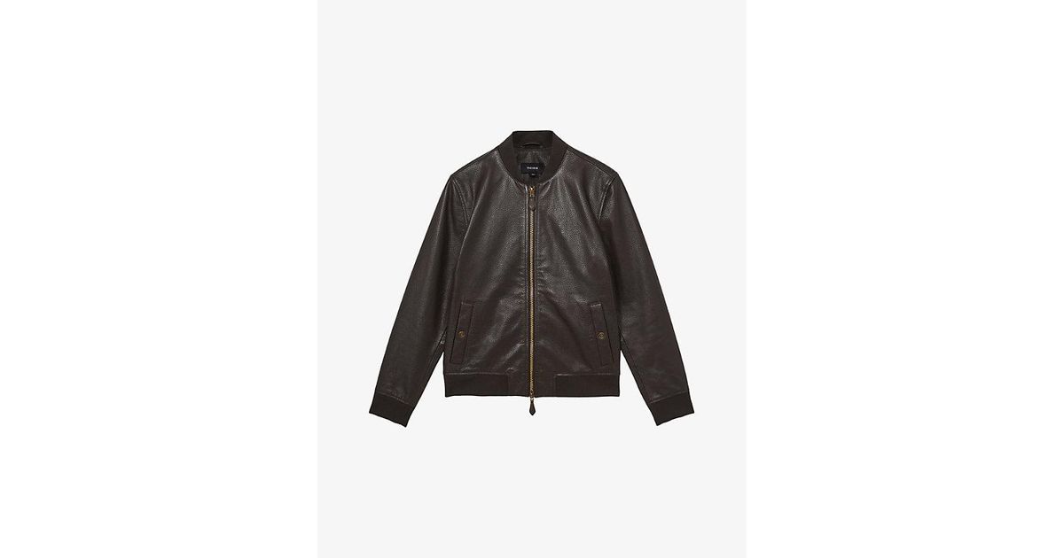 Reiss Cast Long-Sleeve Leather Bomber Jacket in Black for Men | Lyst