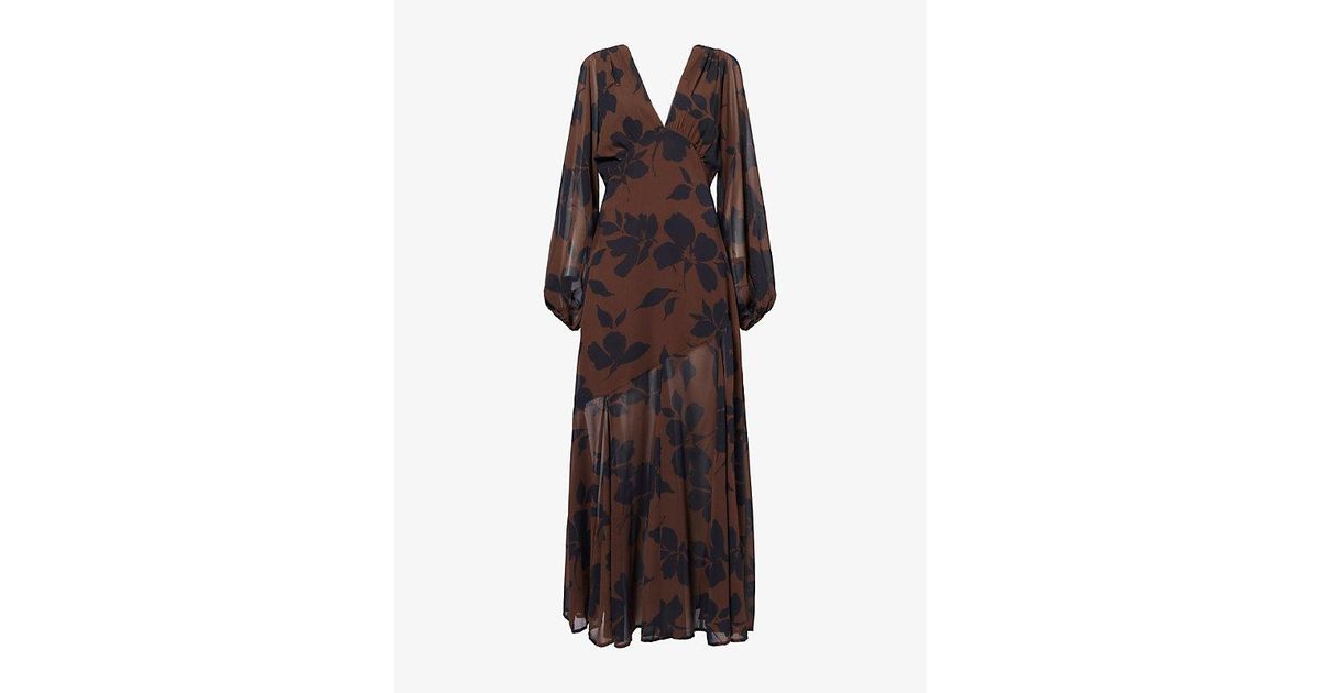 Pretty Lavish Petula Batwing-Sleeves Woven Maxi Dress in Brown | Lyst UK