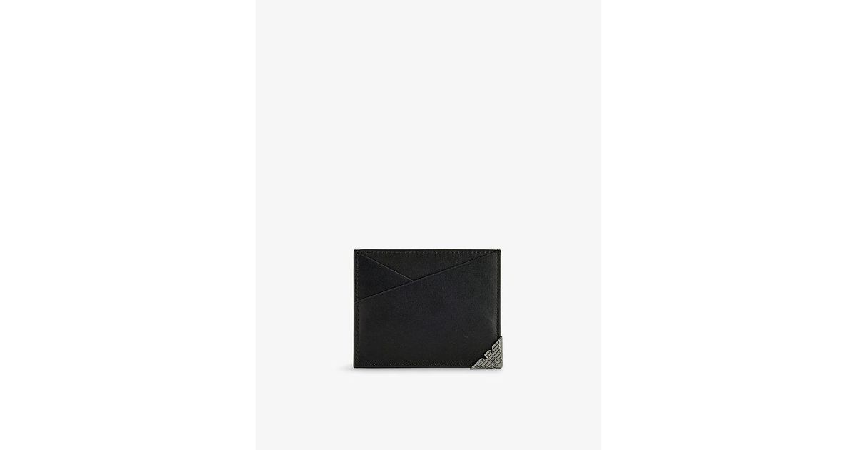 Emporio Armani Logo-Badge Leather Card Holder in Black for Men | Lyst