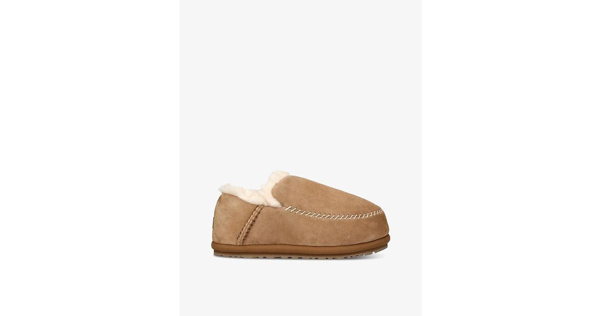 UGG Anders Logo-Patch Suede Slippers in Natural | Lyst