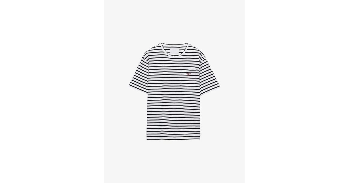 Prada Stripe Logo-Embroidery Cotton-Jersey T-Shirt in Blue for Men | Lyst