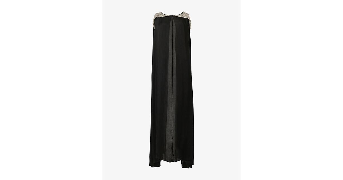 eem Jewelled-Shoulder Woven Cape in Black | Lyst UK