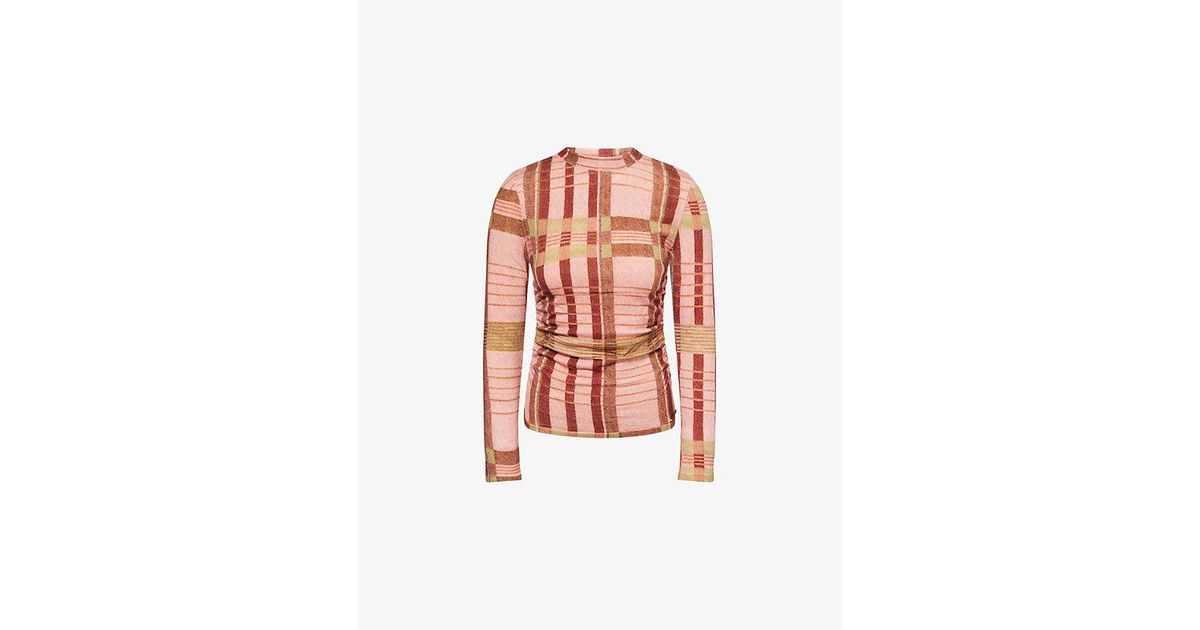 Barbour X Farm Rio Thalita Ruched Wool Top in Pink | Lyst UK