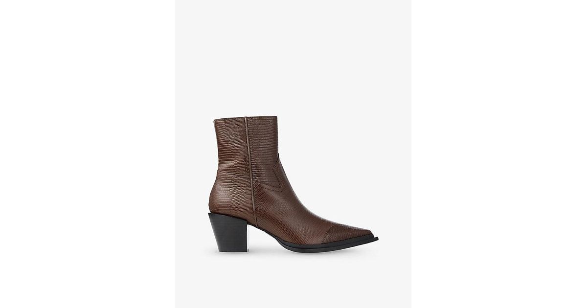 Jimmy Choo Cece Lizard-Print Heeled Leather Ankle Boots in Brown | Lyst