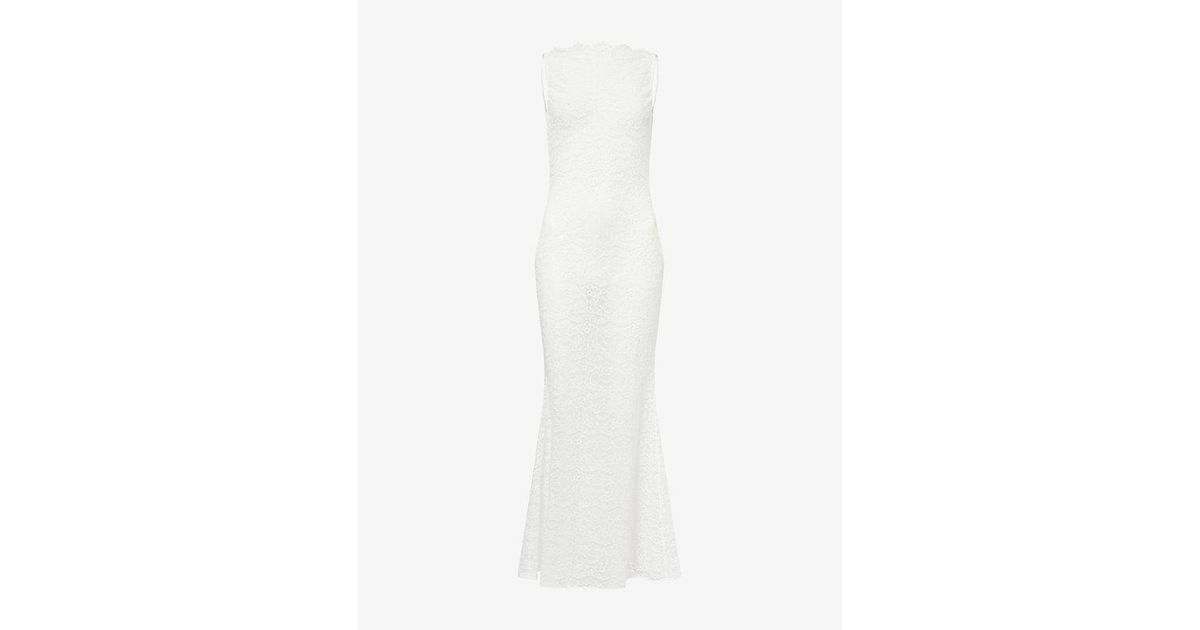 Away That Day Vienna Semi-Sheer Lace Maxi Dress in White | Lyst