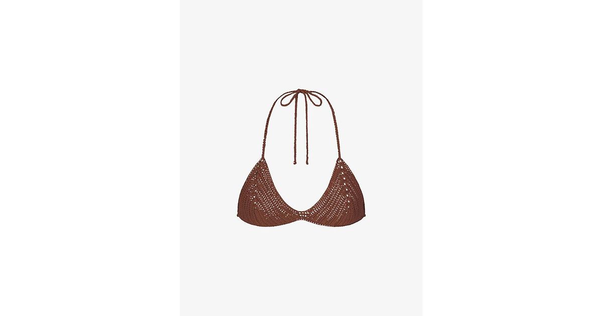 Skims Triangle Recycled Stretch Nylon Crochet Bikini Top In Brown Lyst